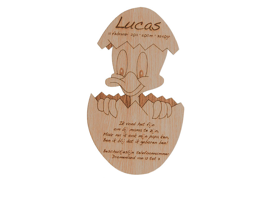 Geboortekaartje Eend in ei - Snij & Graveerwerk